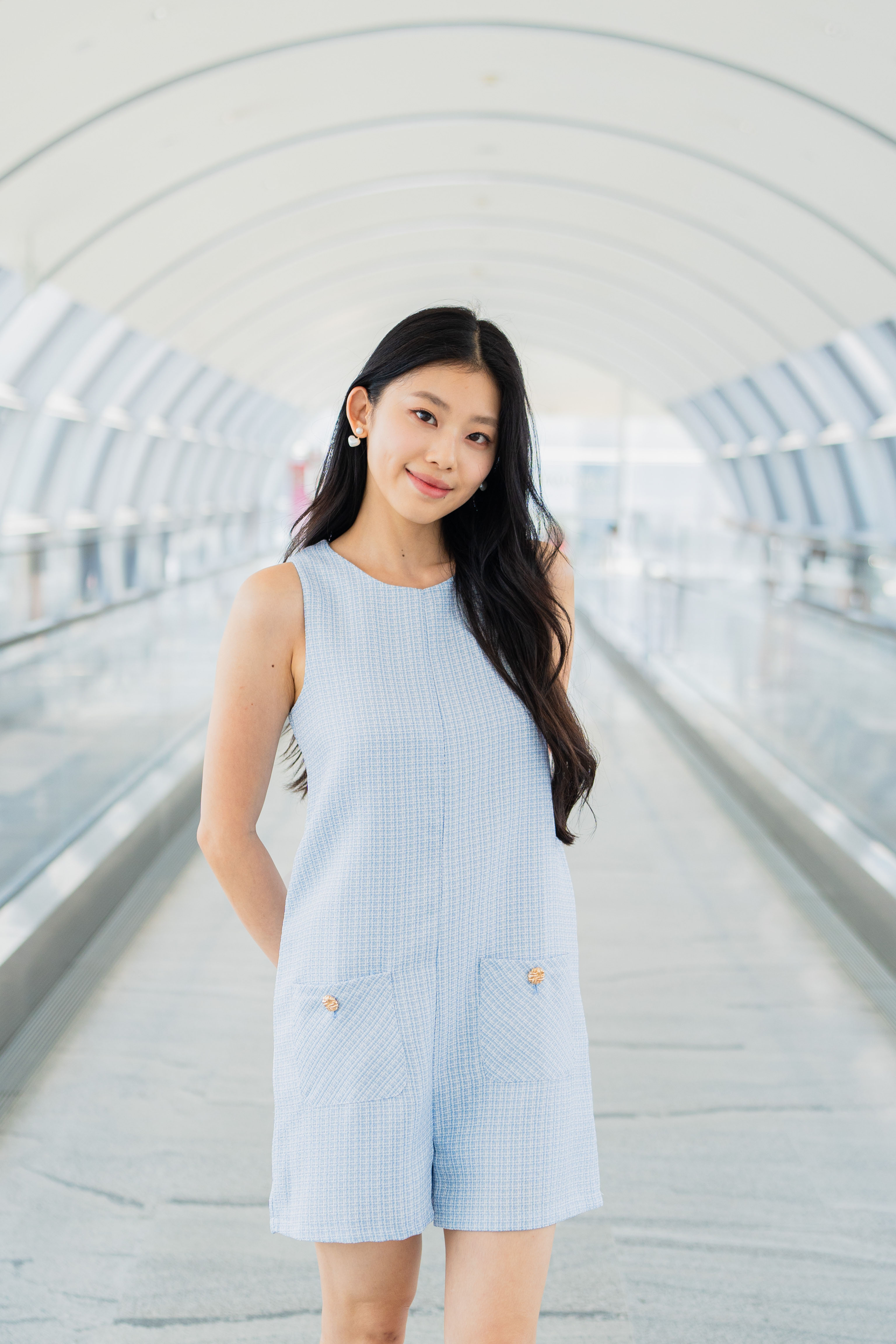 Elysa Tweed Shift Romper In Sky Blue | Wardrobe of Joy