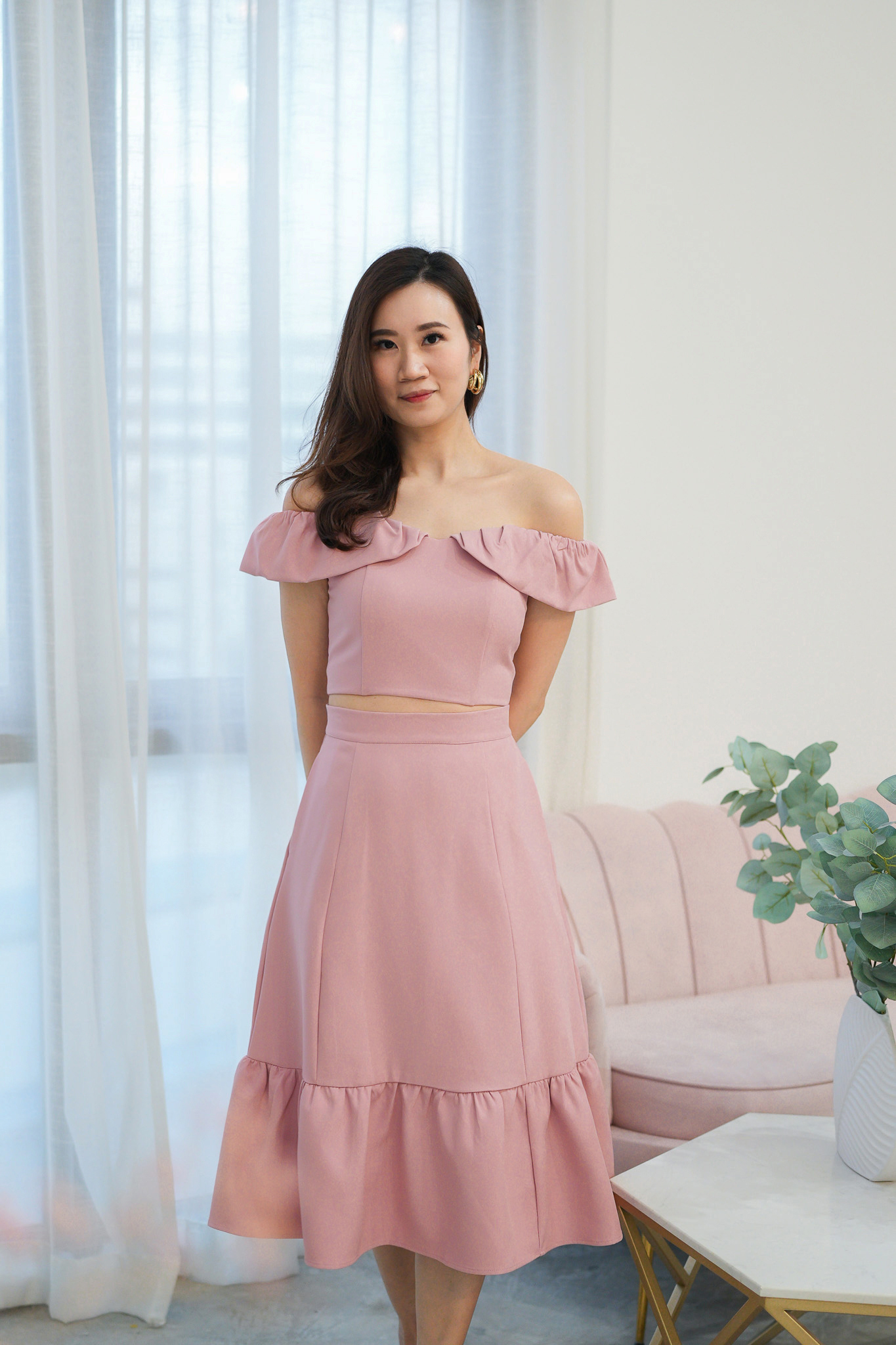 Hera Off Shoulder 2 Piece Set In Pink | Wardrobe of Joy